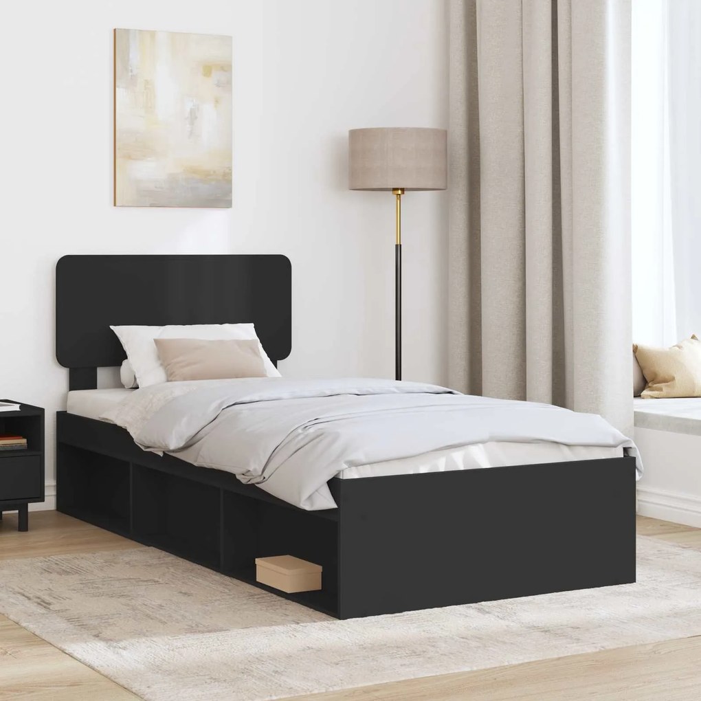 Rám postele s čelo Černá 100 x 200 cm Masivní borové dřevo 3412115