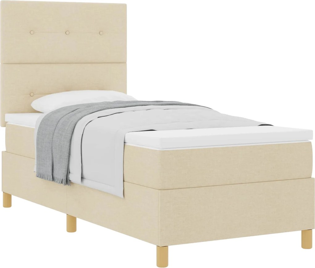 Postel s boxspringem s čelo Krémová 90 x 190 cm textil 3339586