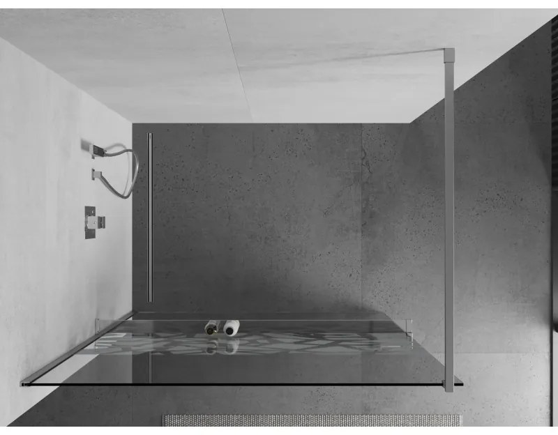 Mexen Kioto+ sprchová zástěna s poličkou a kolejnicí 80 x 200 cm, Průhledné/Bílý vzor 8 mm, Chromovaná - 800-080-121-01-85