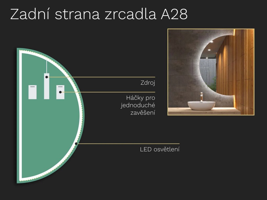 Atypické zrcadlo do koupelny s LED osvětlením A28