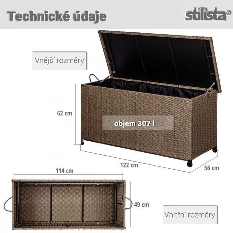 Stilista 81756 STILISTA Zahradní úložný box, černý, 122 x 62 x 56 cm