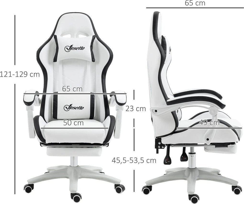 Vinsetto Herní Židle Racing Gamer Židle z PU Kůže s Nastavitelnou Výškou, Sklopením 135°, Opěrkou Hlavy, Bederní Opěrkou a Výsuvnou Opěrkou na Nohy p…