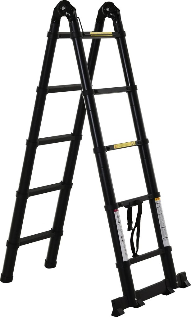 DURHAND Telescopická Skládací Multifunkční Stabilní A Rám Cestovní 10-Štěrbinový Žebřík 3 Způsoby Podporuje 150 kg Hliník 320x67x7 cm Černý | Aosom