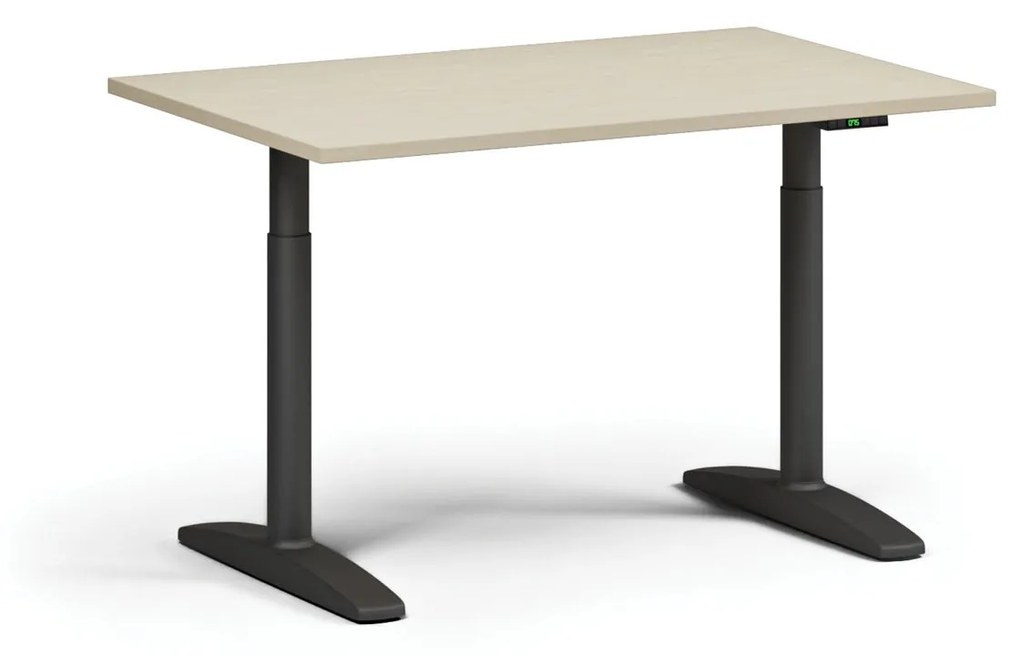 Výškově nastavitelný stůl OBOL, elektrický, 675-1325 mm, deska 1200x800 mm, černá zaoblená podnož, šedá