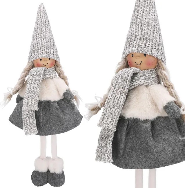 Vánoční figurka holčičky šedá / bílá 48 cm