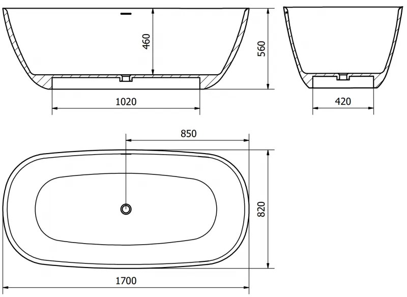 Mexen Como, volně stojící vana z konglomerátu 170 x 82 cm, betonová matná, 57311708261