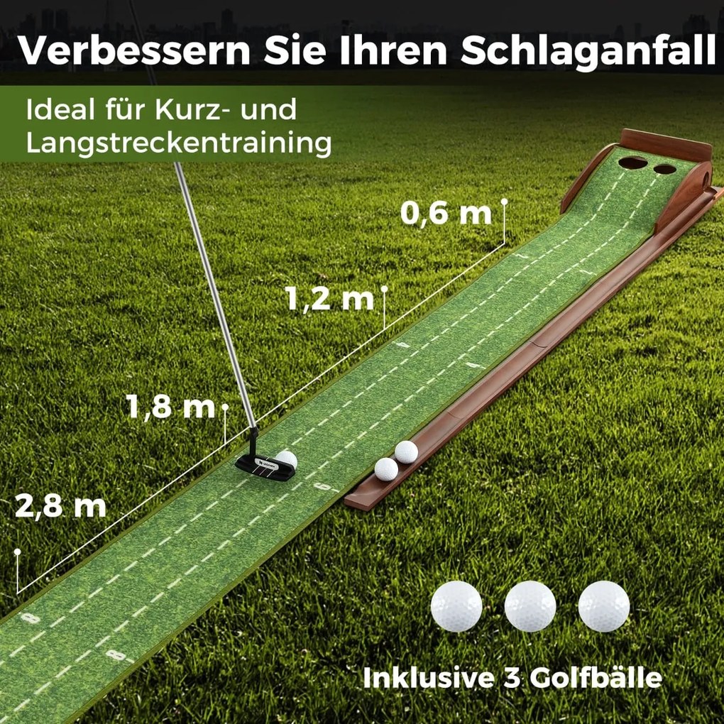 Costway Golfová podložka na patování s 2 jamkami a 3 golfovými míčky a umělým