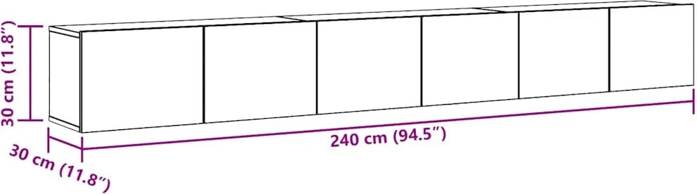 Sada 3 kusů nástěnné TV skříňka starého dřeva kompozitní dřevo 3329203