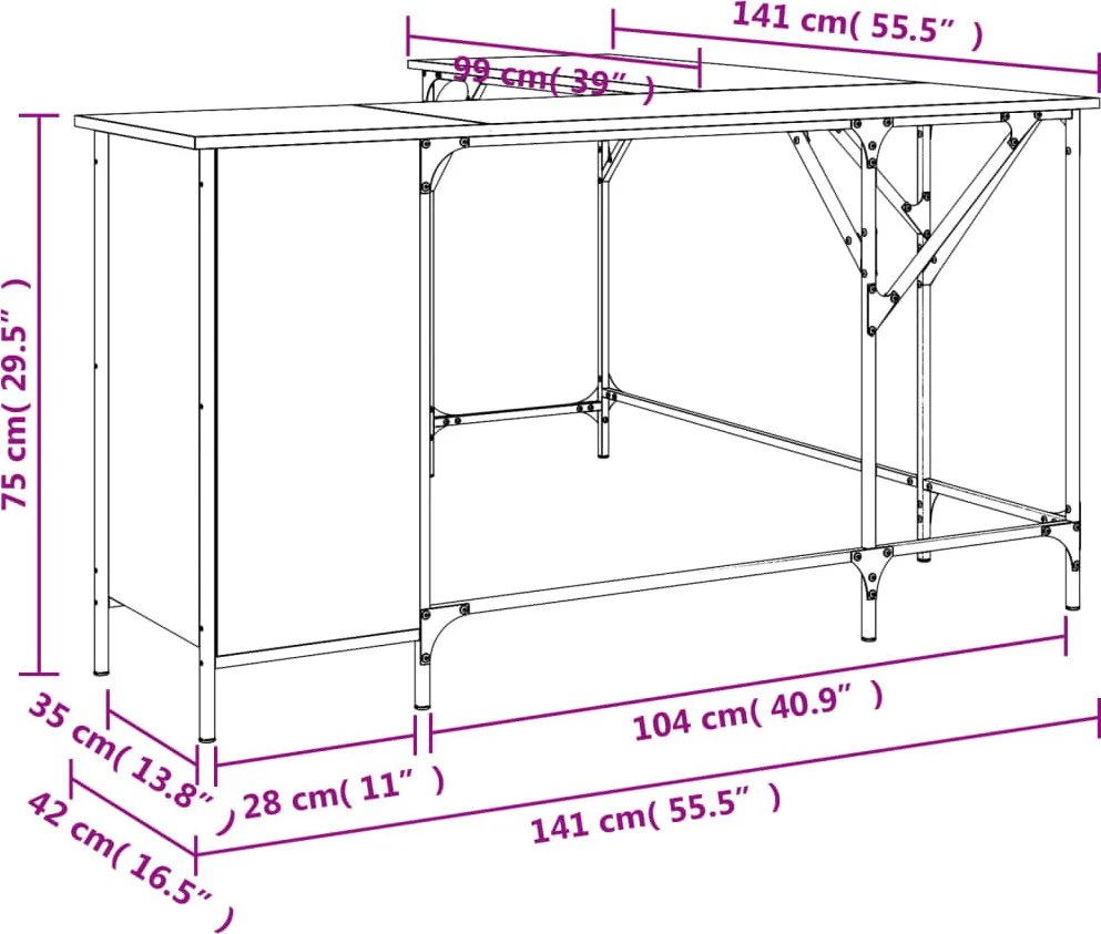 vidaXL Psací stůl 141 x 141 x 75 cm kompozitní dřevo [837599] Barva: dub sonoma