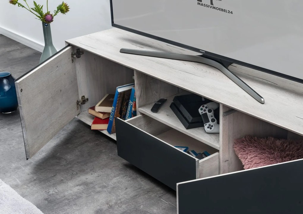 Bighome - TAMPERE TV stolek 50x180 cm, dub, světle šedá