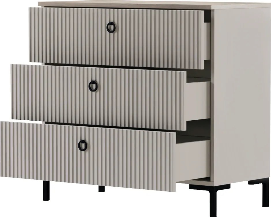 Komoda, šedohnědá Taupe/dub silverjack, DOMCA 3S