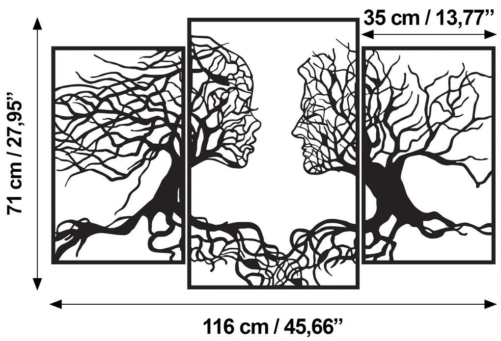 Nástěnná kovová světelná dekorace Tree Person černá