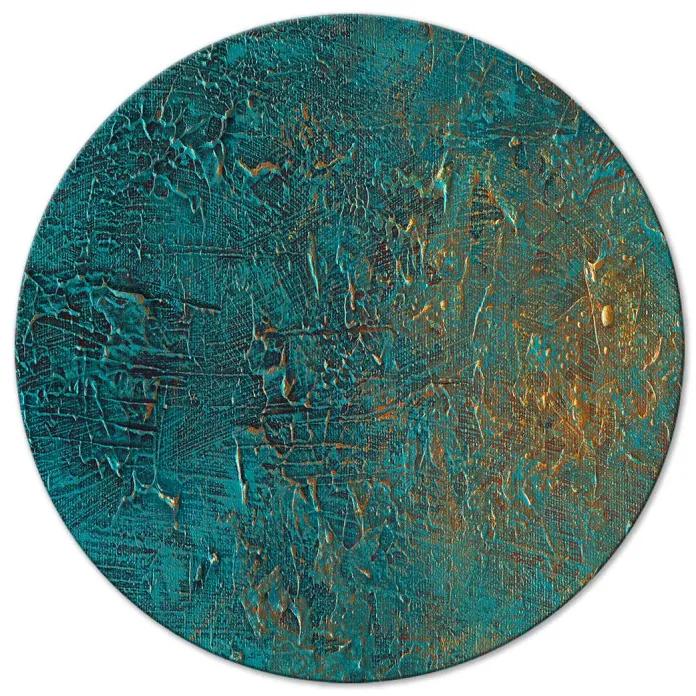 Kulatý obraz Azurové zrcadlo - tmavě zelená abstrakce s lesklými prvky