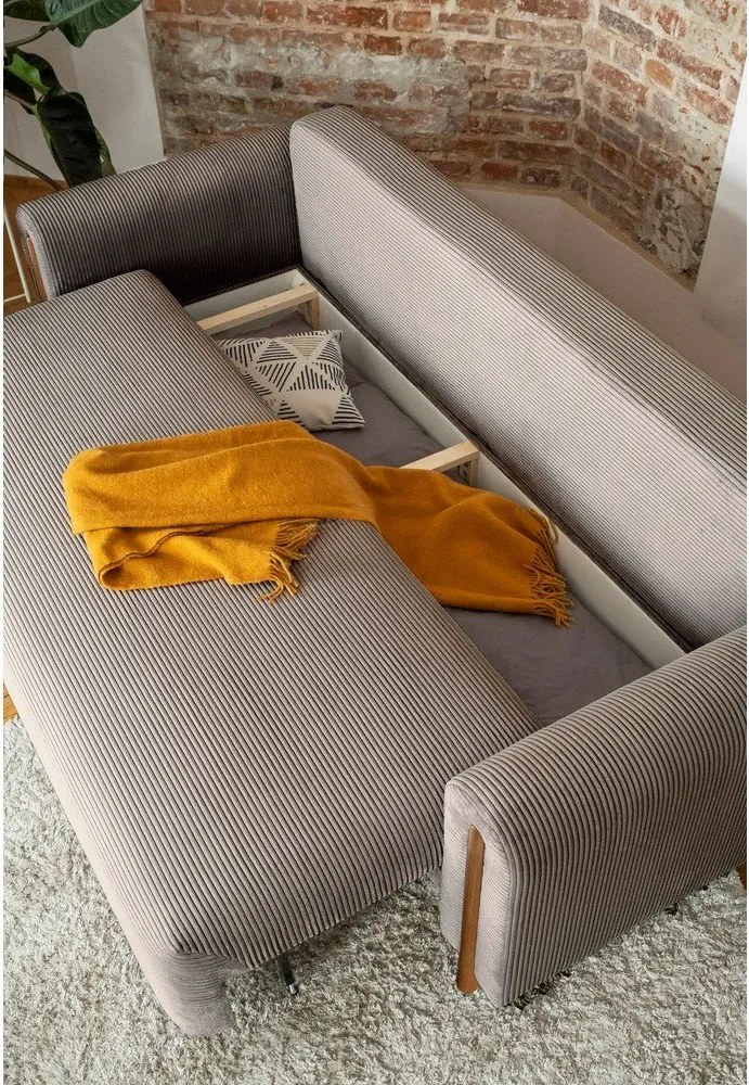 Světle hnědá manšestrová rozkládací/s úložným prostorem pohovka 244 cm Arcadova – ELTAP