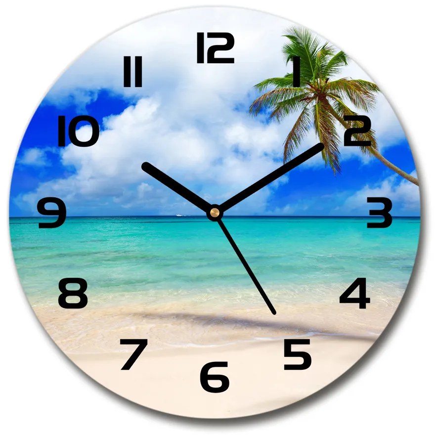 Wallmuralia Skleněné hodiny kulaté Karibik pláž fi 30 cm