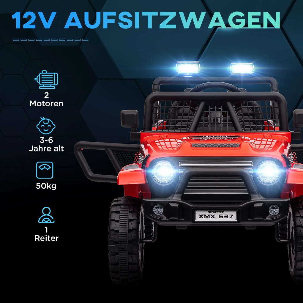 AIYAPLAY HOMCOM Elektrické dětské auto, terénní vozidlo 12 V 3-5 km/h s připojením na hudbu, dětské vozidlo s dálkovým ovládáním 2.4G, světlomety, kl…