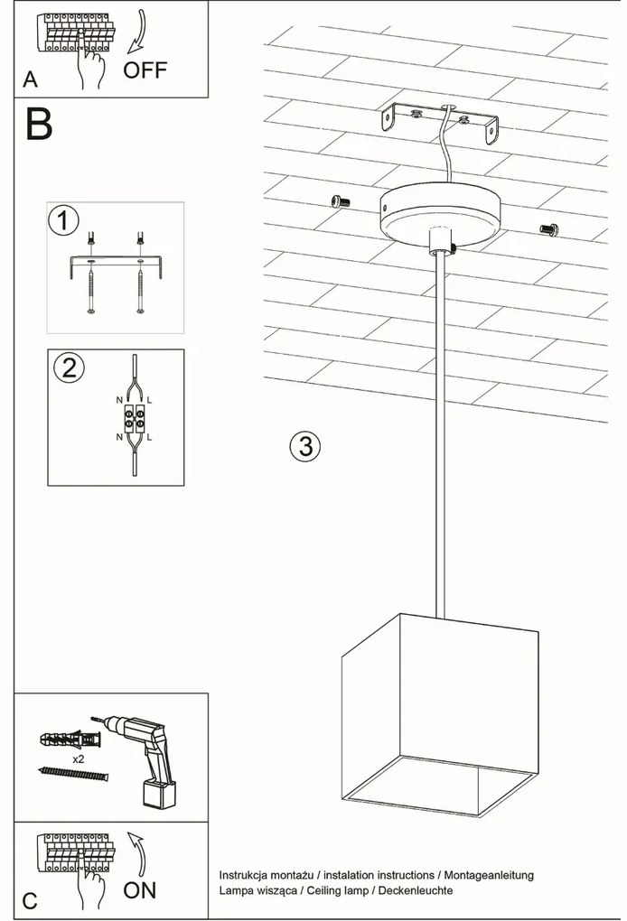 Závěsné svítidlo Quad 1, 1x bílé kovové stínítko