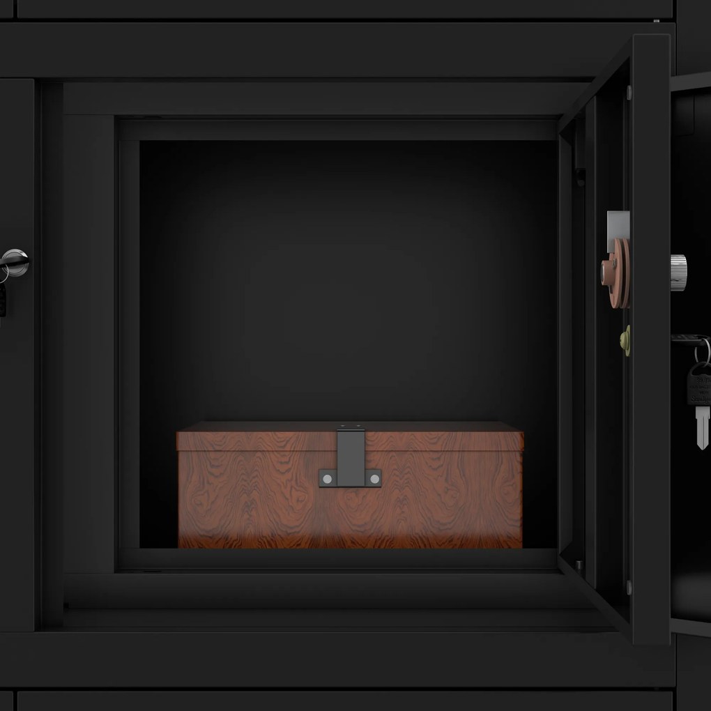 Kovová kancelářská skříň na dokumenty se sejfem a zásuvkami, černá, 900x1850x400 mm: FILIP II