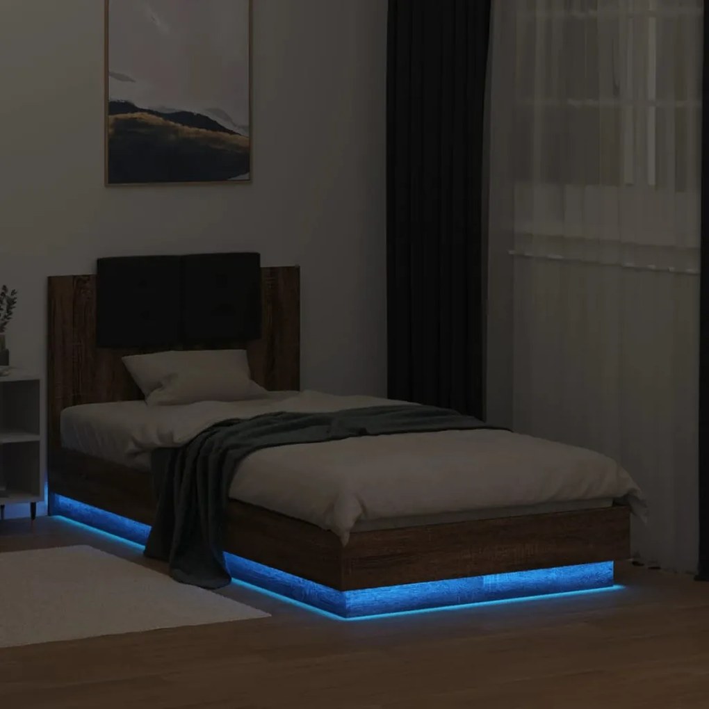 Rám postele s čelem a LED osvětlením hnědý dub 75 x 190 cm 3210072