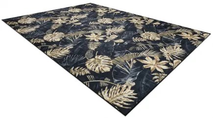 ANDRE mycí kobereček 1311 Monstera odchází protiskluz černý / zlato velikost 160x220 cm | krásné koberce cz