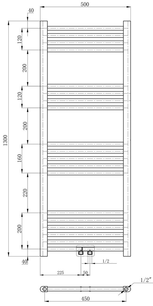 Erga Simple, topné těleso 1300x500 mm, 519 W, černá, ERG-LAV-SIMP-13050-BK