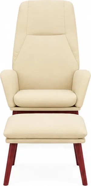 relaxační křeslo, s podnožkou, odpočinkové, masivní kaučukovník/kov/textil, 95x76x71 cm, nohy tmavé/krémová, Dekorino KR20260086