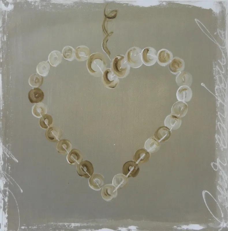 ART-STYLE Obrázek 30x30, srdce z korálků, rám bílý s patinou