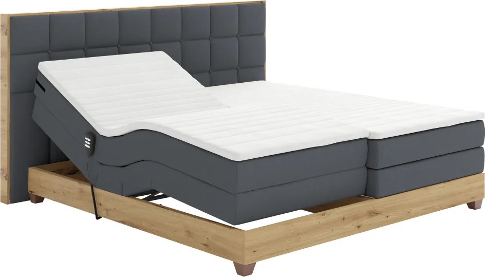 Elektrická polohovací postel, boxspring, tmavě šedá/dub artisan, 180x200, TIANA