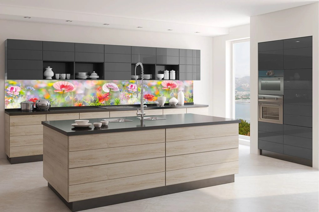 DIMEX | Fototapeta do kuchyně Letní barevná louka KI-350-199 | 350 x 60 cm | vícebarevná, zelená