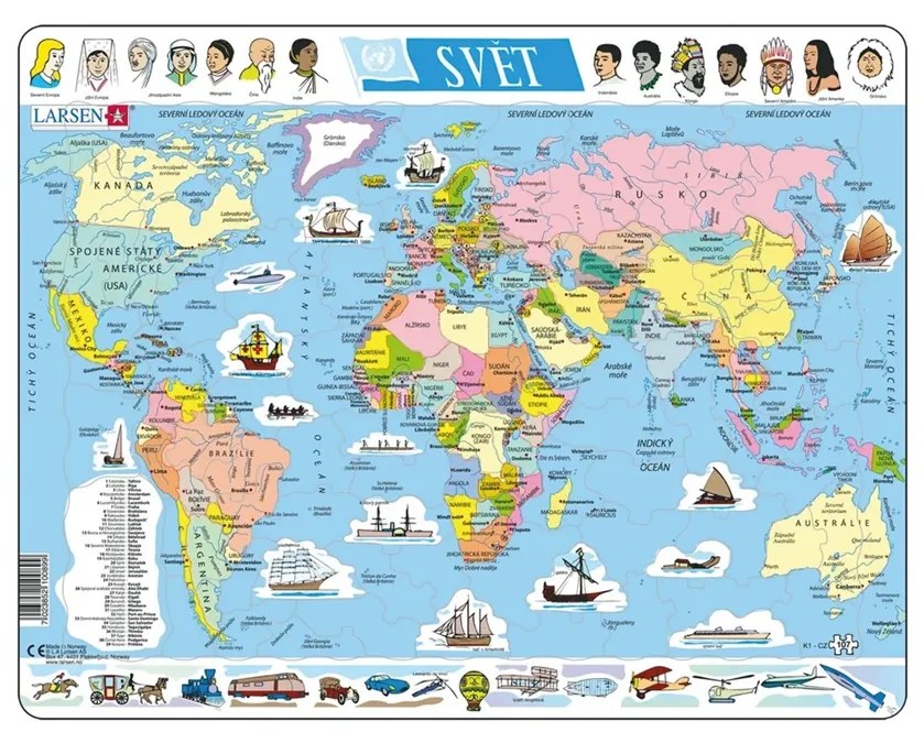 Larsen Vzdělávací puzzle Svět Politická mapa 107 dílků