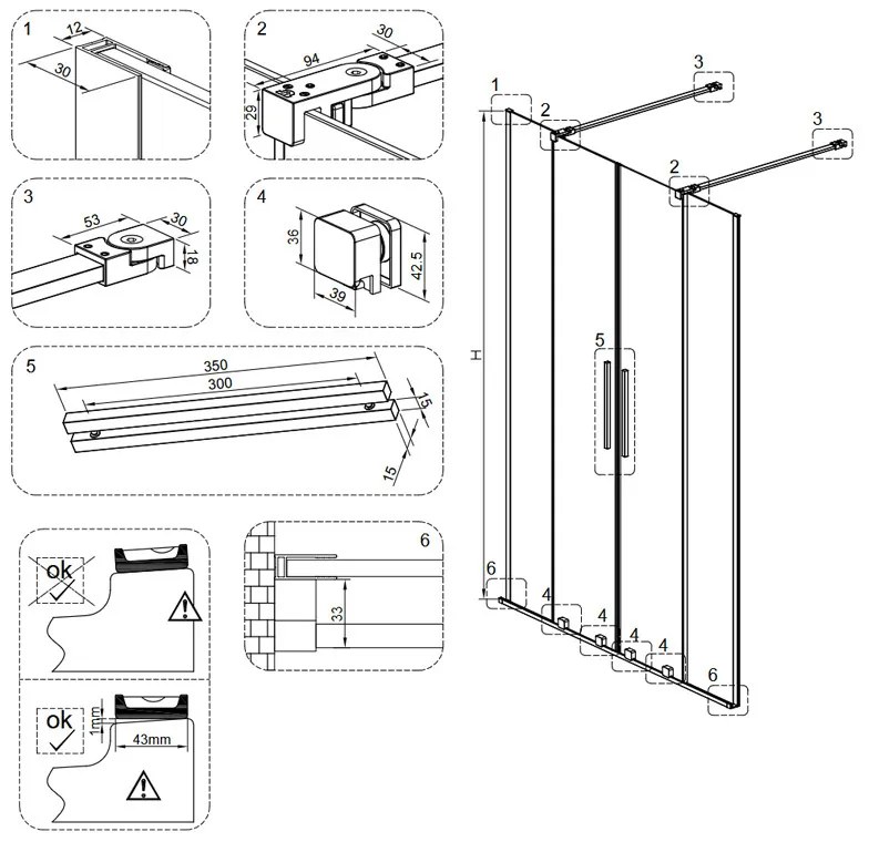 BPS-koupelny Posuvné sprchové dveře HYD-ATA-DUO 150 chrom/transparent pro instalaci do niky - bez vaničky