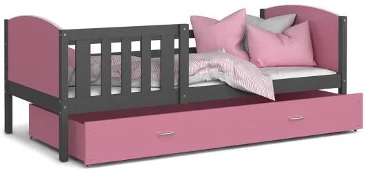 Dětská postel TAMI P 80x190 cm s šedou konstrukcí v zelené barvě se šuplíkem