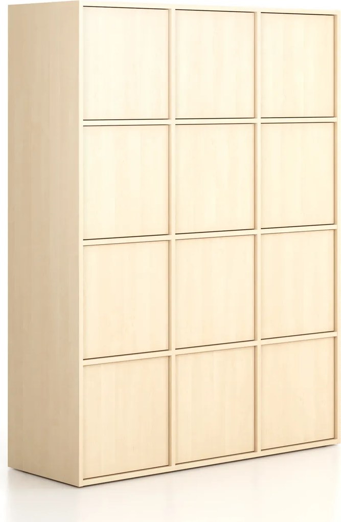 Kancelářská skříň FRAME, 12x dveře, 1299 x 450 x 1735 mm, PUSH-lock, bříza