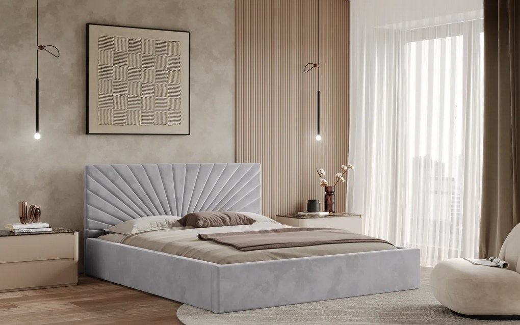 Postel BACOLI 140x200 světlešedá s úložným prostorem