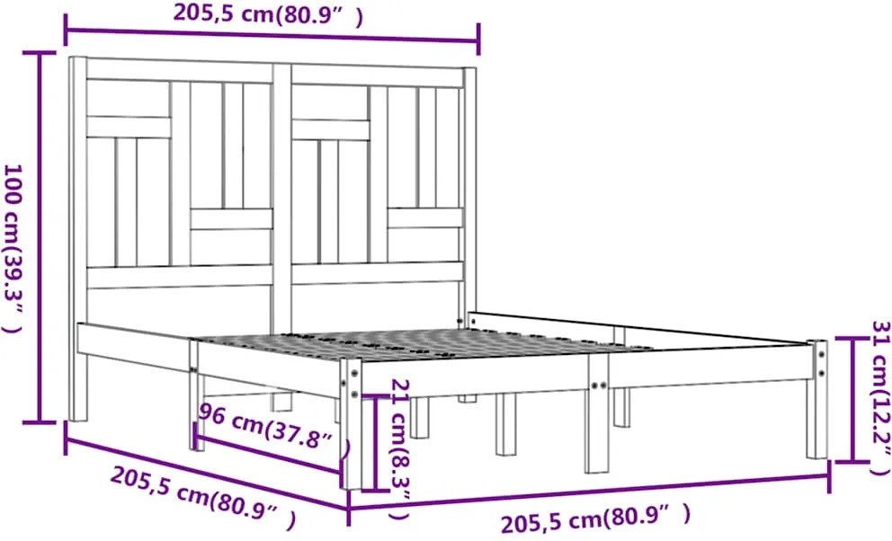 Rám postele šedý masivní borovice 200 x 200 cm 3104565