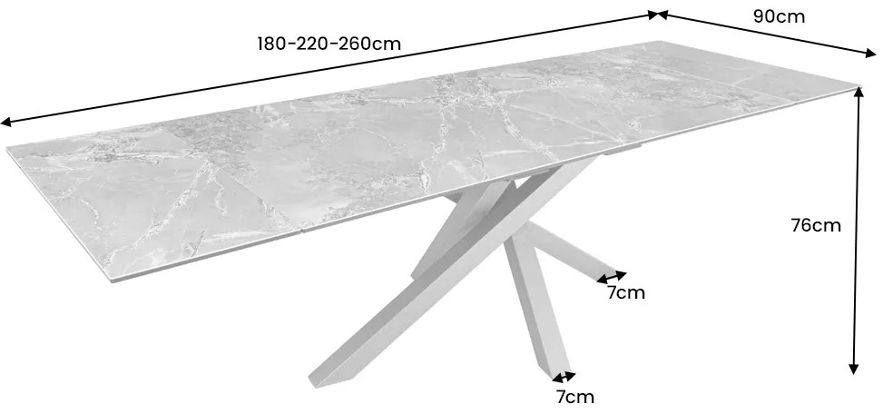 Roztahovací keramický stůl Paquita 180-220-260 cm šedý mramor