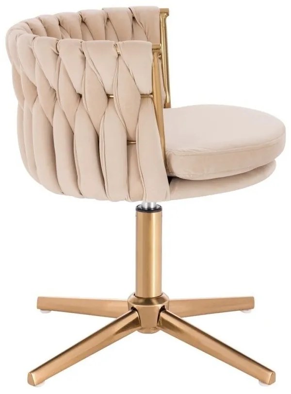 LuxuryForm DESIGN Otočná židle LYON VELUR na zlatém kříži - krémová
