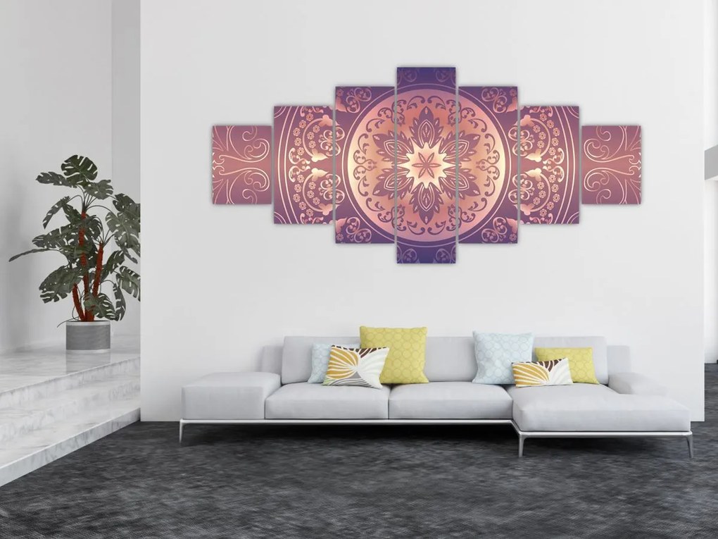 Obraz - Mandala na fialovém gradientu (210x100 cm)