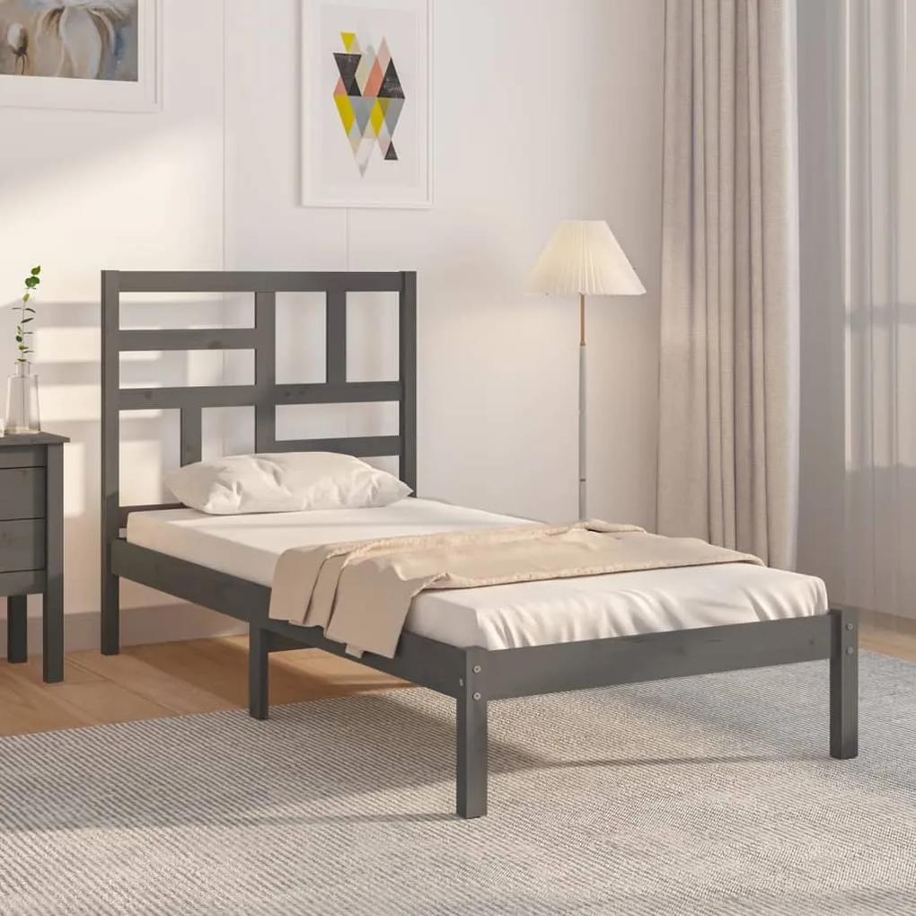 Rám postele šedý masivní dřevo 90 x 200 cm,  3105937