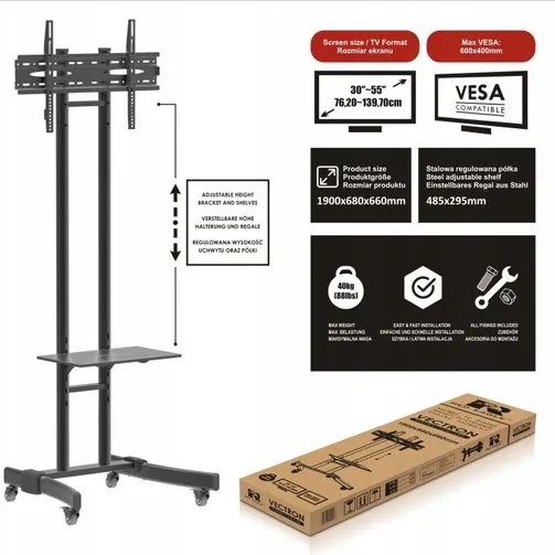 Mobilní držák TV na kolečkách Opticum VECTRON- 30" - 55" , nosnost 40kg