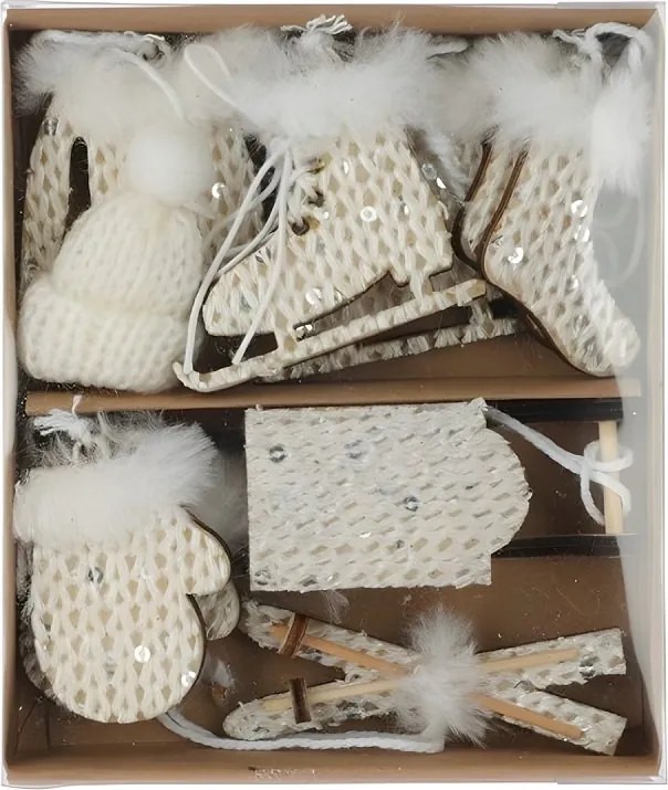 Sada vánočních ozdob v pleteném designu – béžová 13 × 11 cm
