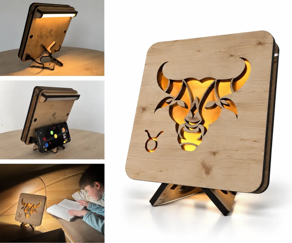 Li-Go Znamení "Býk" lampa 19x19 cm provedení povrchu: bříza