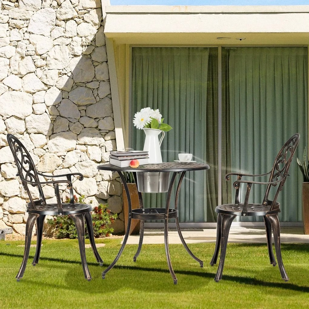 Costway Venkovní bistro set ze 3 dílů litého hliníku, starožitný bronz