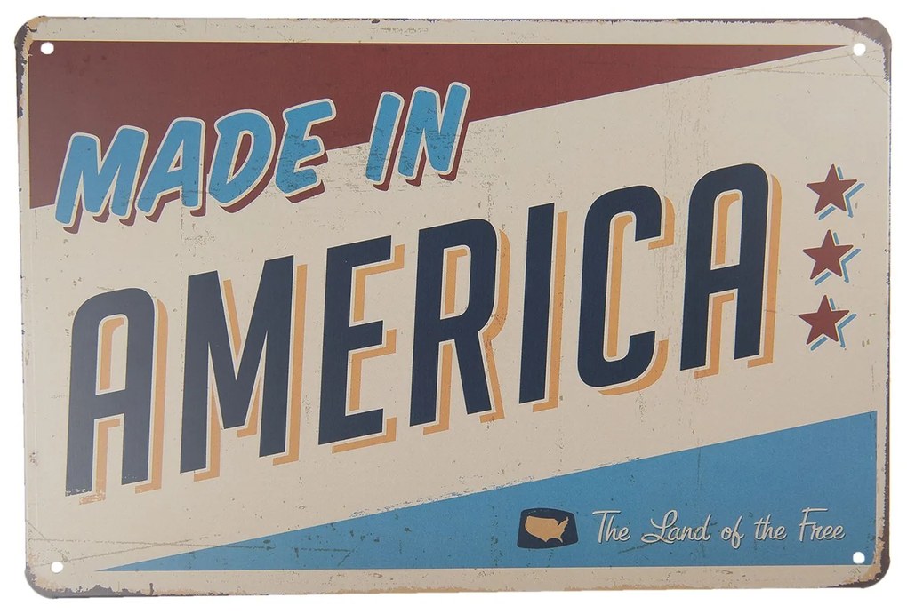 Středně velká kovová barevná cedule MADE IN AMERICA- 30*20 cm