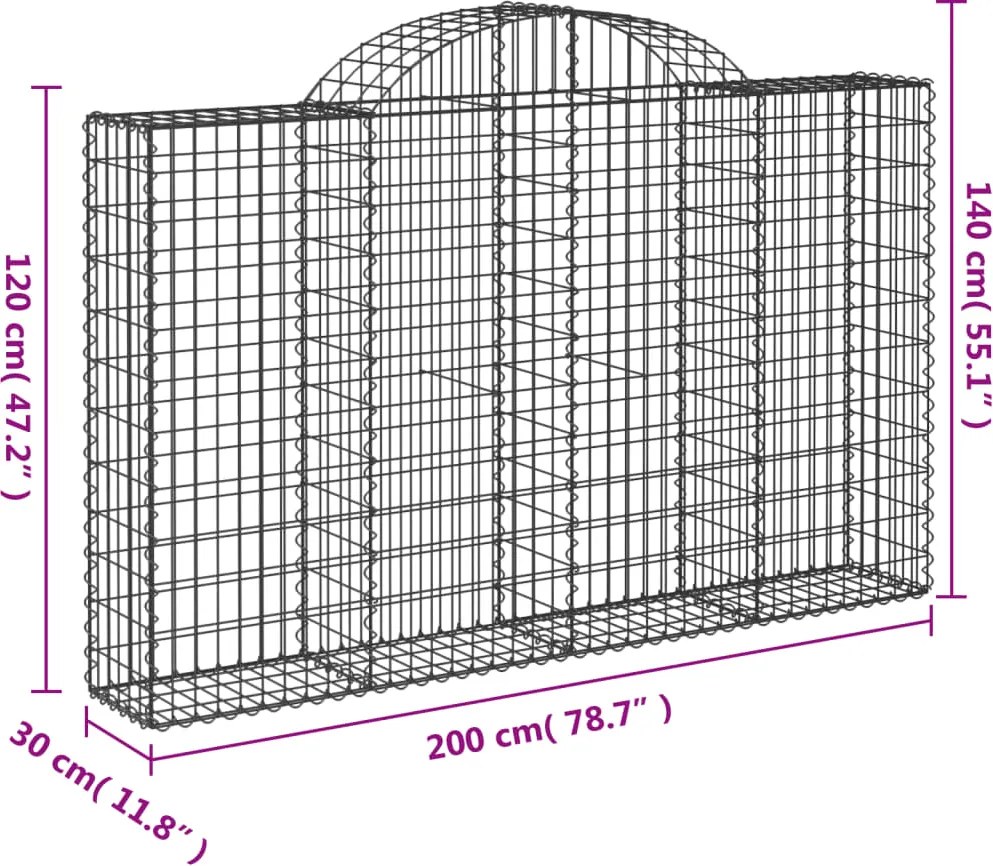 Klenuté gabionové koše 6 ks 200x30x120/140cm pozinkované železo 3146135