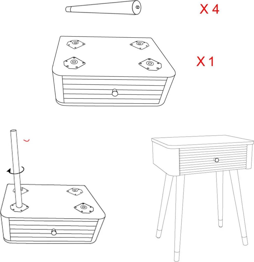 Noční stolek se zásuvkou a dřevěnou deskou