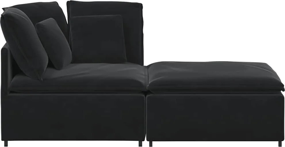Modulární pohovka s podnožkou&polštáře černá samet 3321224