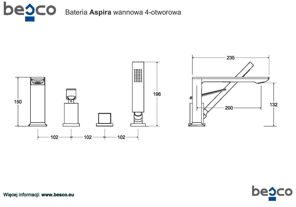 BESCO 4 - otvorová vanová baterie ASPIRA zlatá s příslušenstvím  - BABWA4ZL