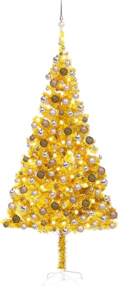 vidaXL Umělý vánoční stromek s LED a sadou koulí 210 cm PET [3077510] Barva: Modrá a růžová