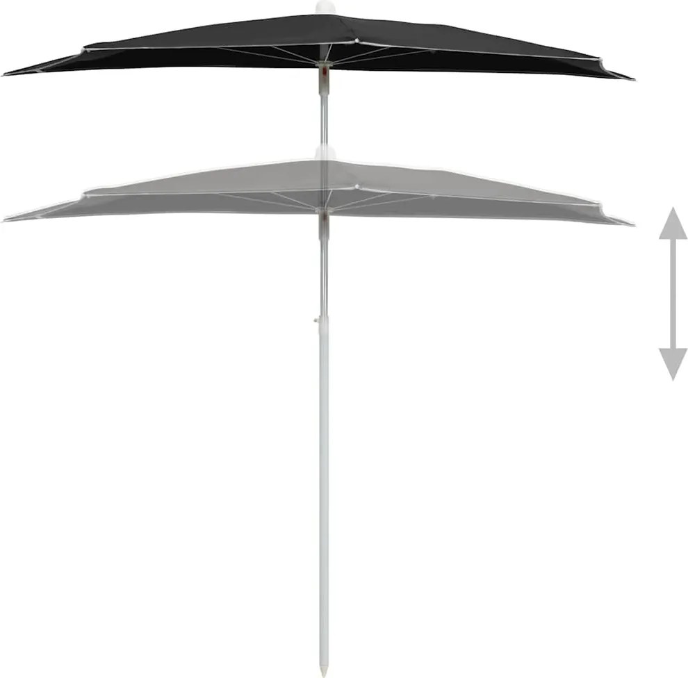 Zahradní půlkruhový slunečník s tyčí 180 x 90 cm černý 315565